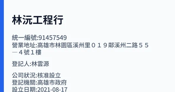 林沅工程行的照片-統編 91457549(高雄市) 公司登記資料與營業項目詳細圖表