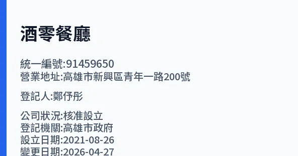 酒零餐廳的照片-統編 91459650(高雄市) 公司登記資料與營業項目詳細圖表