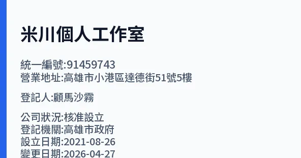 米川個人工作室的照片-統編 91459743(高雄市) 公司登記資料與營業項目詳細圖表