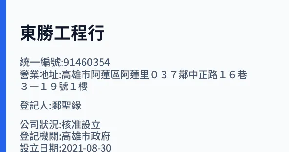 東勝工程行的照片-統編 91460354(高雄市) 公司登記資料與營業項目詳細圖表