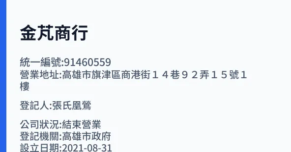 金芃商行的照片-統編 91460559(高雄市) 公司登記資料與營業項目詳細圖表
