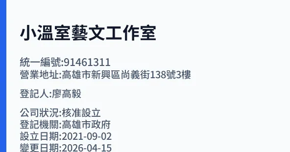 小溫室藝文工作室的照片-統編 91461311(高雄市) 公司登記資料與營業項目詳細圖表