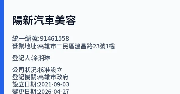 陽新汽車美容的照片-統編 91461558(高雄市) 公司登記資料與營業項目詳細圖表