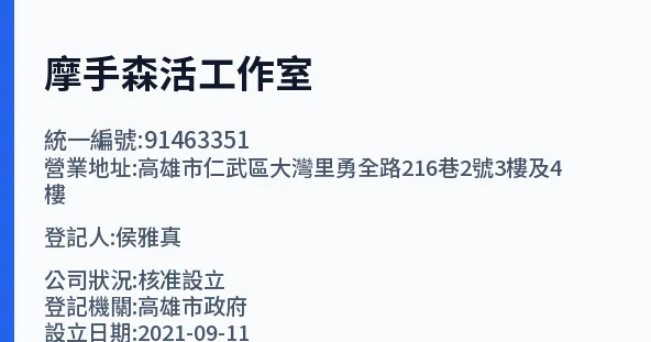 摩手森活工作室的照片-統編 91463351(高雄市) 公司登記資料與營業項目詳細圖表
