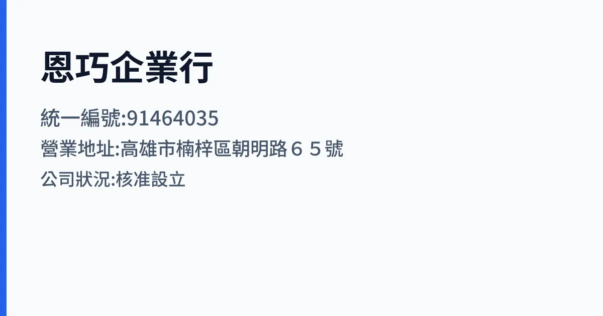恩巧企業行 - 統編 91464035(高雄市) 公司登記資料與營業項目詳細圖表