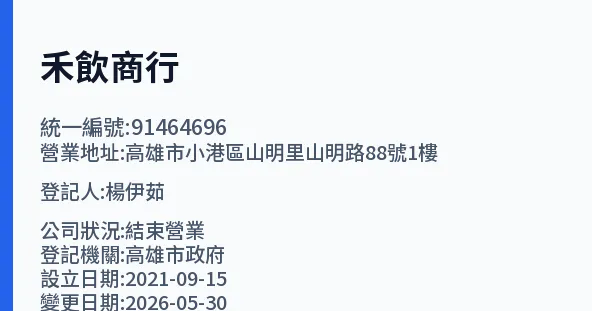 禾飲商行的照片-統編 91464696(高雄市) 公司登記資料與營業項目詳細圖表
