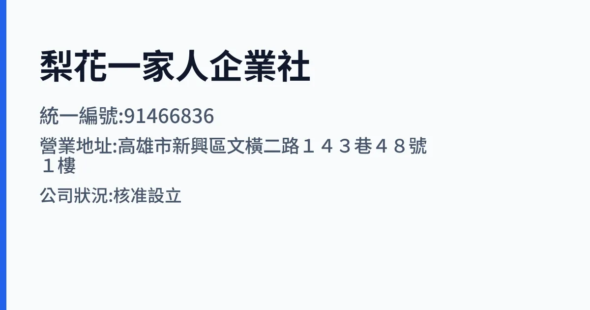 梨花一家人企業社 - 統編 91466836(高雄市) 公司登記資料與營業項目詳細圖表