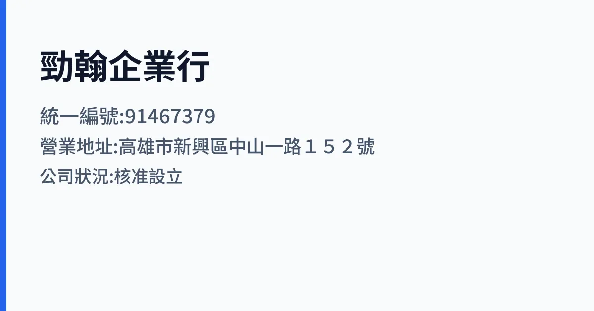 勁翰企業行 - 統編 91467379(高雄市) 公司登記資料與營業項目詳細圖表