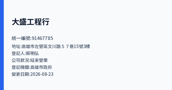大盛工程行的照片-統編 91467785(高雄市) 公司登記資料與營業項目詳細圖表