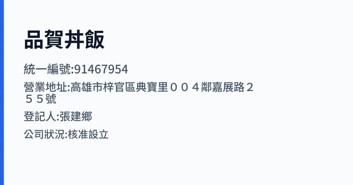 品賀丼飯 - 統編 91467954(高雄市) 公司登記資料與營業項目詳細圖表