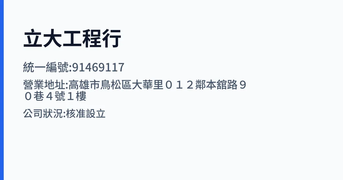 立大工程行 - 統編 91469117(高雄市) 公司登記資料與營業項目詳細圖表
