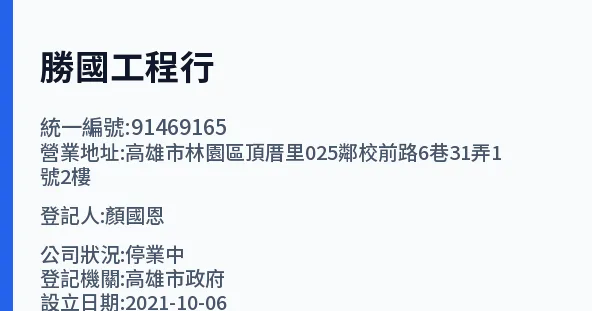 勝國工程行的照片-統編 91469165(高雄市) 公司登記資料與營業項目詳細圖表
