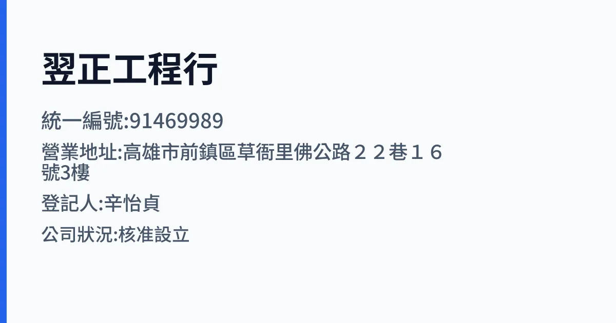 翌正工程行 - 統編 91469989(高雄市) 公司登記資料與營業項目詳細圖表