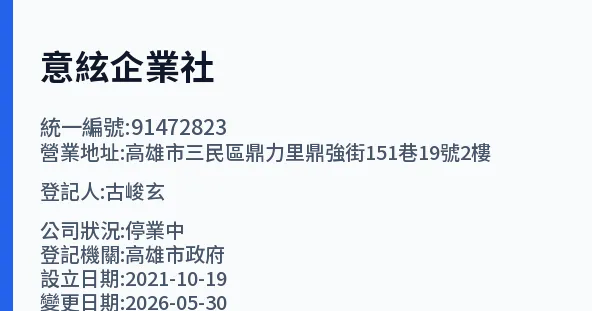 意絃企業社的照片-統編 91472823(高雄市) 公司登記資料與營業項目詳細圖表