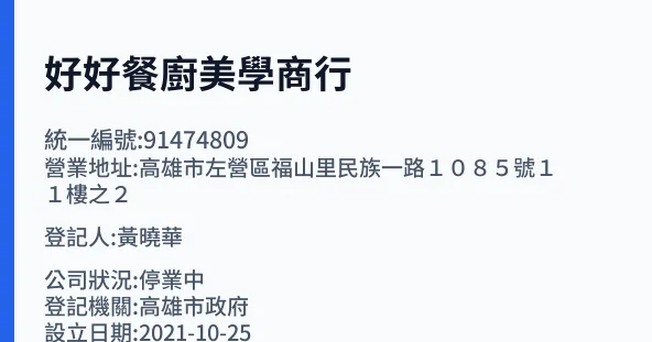 好好餐廚美學商行的照片-統編 91474809(高雄市) 公司登記資料與營業項目詳細圖表