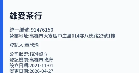 雄愛茶行的照片-統編 91476150(高雄市) 公司登記資料與營業項目詳細圖表