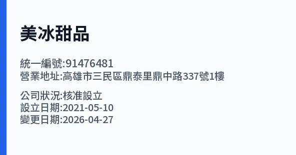 美冰甜品的照片-統編 91476481(高雄市) 公司登記資料與營業項目詳細圖表
