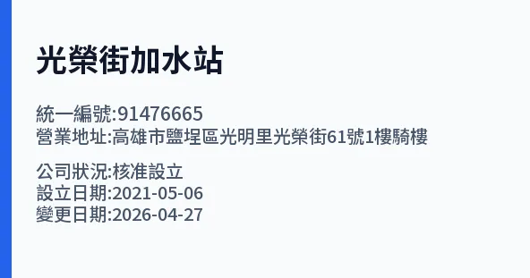 光榮街加水站的照片-統編 91476665(高雄市) 公司登記資料與營業項目詳細圖表
