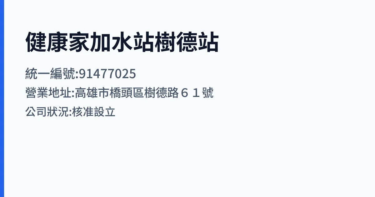 健康家加水站樹德站 - 統編 91477025(高雄市) 公司登記資料與營業項目詳細圖表