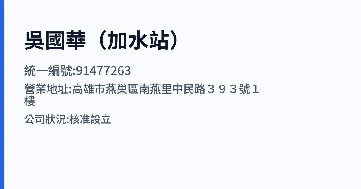 吳國華(加水站) - 統編 91477263(高雄市) 公司登記資料與營業項目詳細圖表