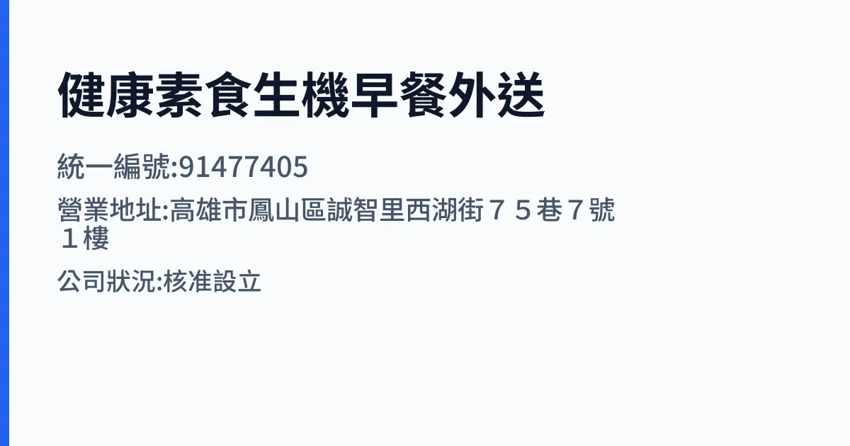 健康素食生機早餐外送 - 統編 91477405(高雄市) 公司登記資料與營業項目詳細圖表