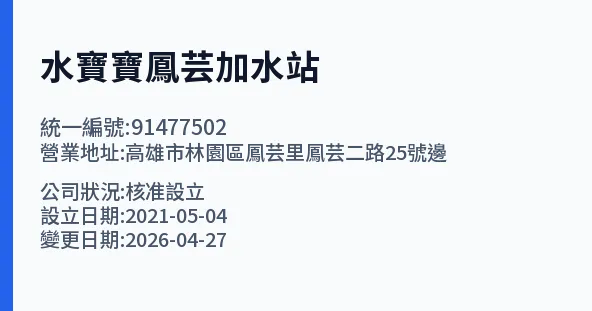 水寶寶鳳芸加水站的照片-統編 91477502(高雄市) 公司登記資料與營業項目詳細圖表