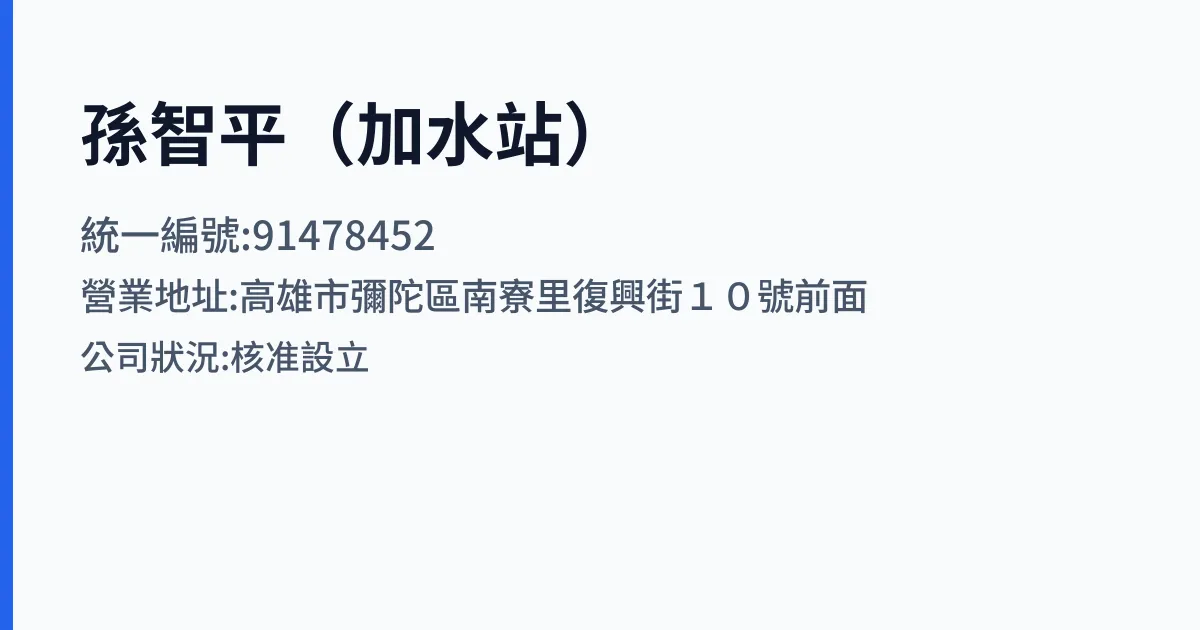 孫智平（加水站） - 統編 91478452(高雄市) 公司登記資料與營業項目詳細圖表