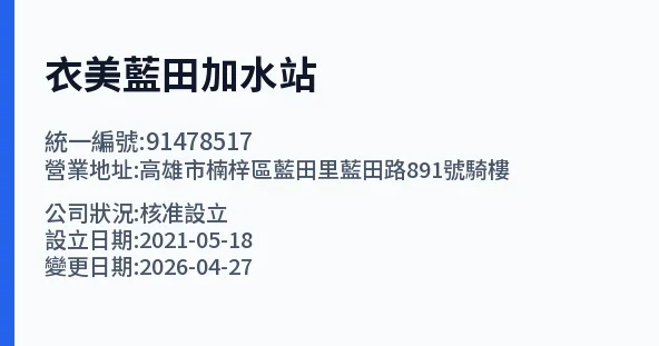 衣美藍田加水站的照片-統編 91478517(高雄市) 公司登記資料與營業項目詳細圖表