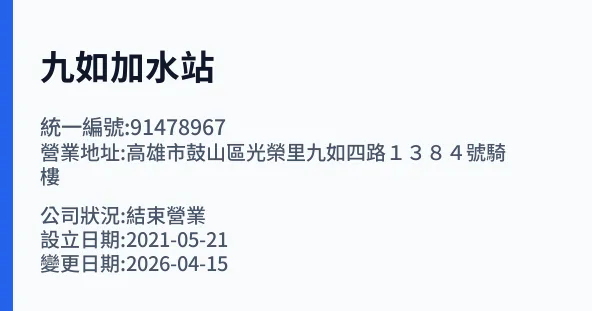 九如加水站的照片-統編 91478967(高雄市) 公司登記資料與營業項目詳細圖表