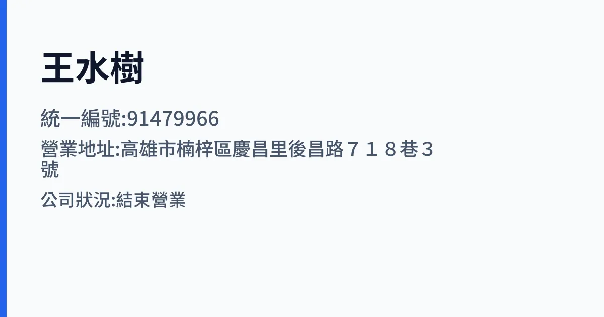 王水樹 - 統編 91479966(高雄市) 公司登記資料與營業項目詳細圖表