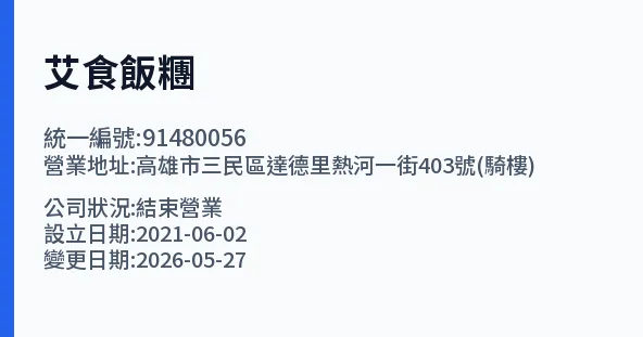 艾食飯糰的照片-統編 91480056(高雄市) 公司登記資料與營業項目詳細圖表