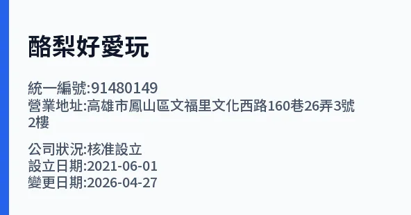 酪梨好愛玩的照片-統編 91480149(高雄市) 公司登記資料與營業項目詳細圖表