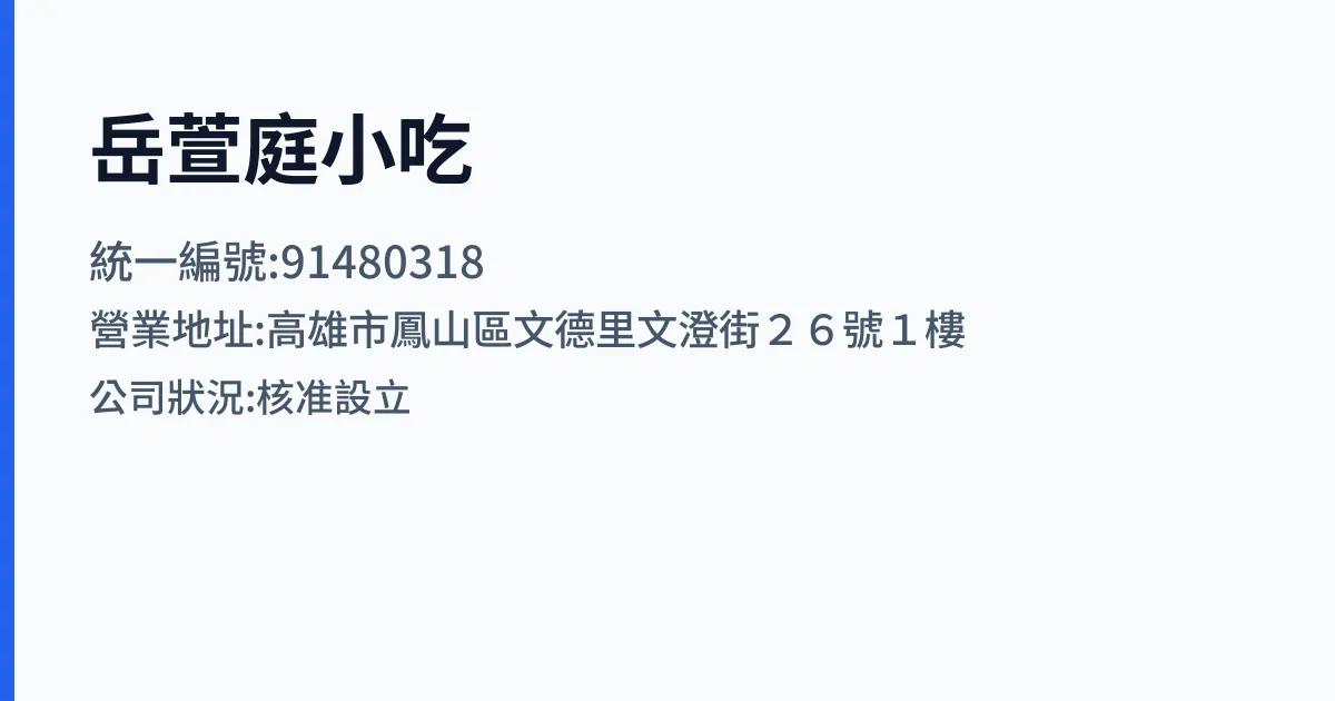 岳萱庭小吃 - 統編 91480318(高雄市) 公司登記資料與營業項目詳細圖表