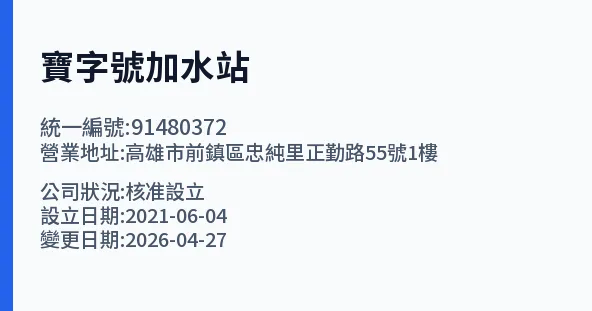 寶字號加水站的照片-統編 91480372(高雄市) 公司登記資料與營業項目詳細圖表