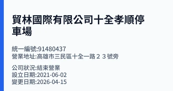 貿林國際有限公司十全孝順停車場的照片-統編 91480437(高雄市) 公司登記資料與營業項目詳細圖表