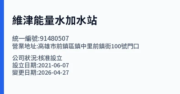 維津能量水加水站的照片-統編 91480507(高雄市) 公司登記資料與營業項目詳細圖表