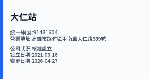大仁站的照片-統編 91481604(高雄市) 公司登記資料與營業項目詳細圖表