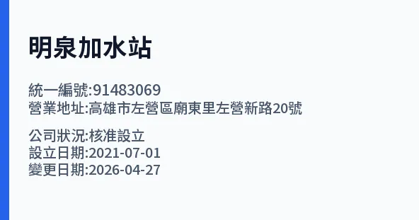 明泉加水站的照片-統編 91483069(高雄市) 公司登記資料與營業項目詳細圖表