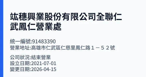 竑穗興業股份有限公司全聯仁武鳳仁營業處的照片-統編 91483390(高雄市) 公司登記資料與營業項目詳細圖表