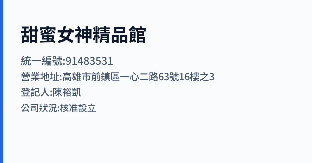 甜蜜女神精品館 - 統編 91483531(高雄市) 公司登記資料與營業項目詳細圖表