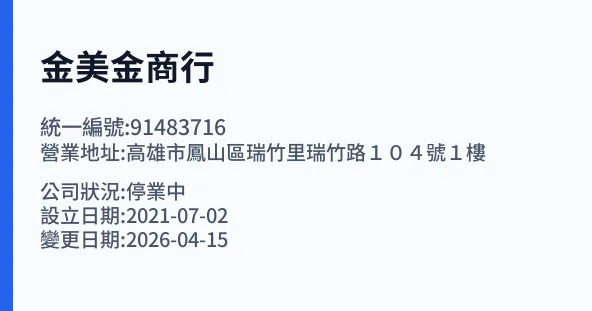 金美金商行的照片-統編 91483716(高雄市) 公司登記資料與營業項目詳細圖表