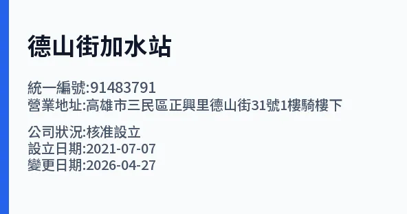 德山街加水站的照片-統編 91483791(高雄市) 公司登記資料與營業項目詳細圖表