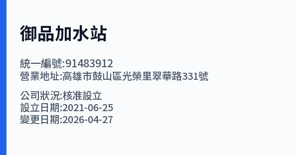 御品加水站的照片-統編 91483912(高雄市) 公司登記資料與營業項目詳細圖表