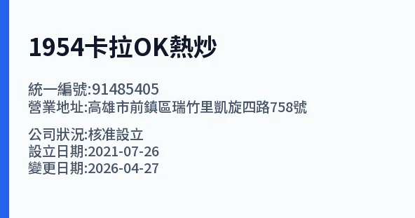 1954卡拉OK熱炒的照片-統編 91485405(高雄市) 公司登記資料與營業項目詳細圖表