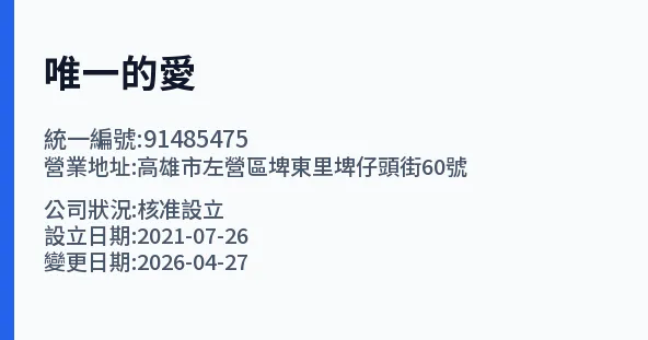 唯一的愛的照片-統編 91485475(高雄市) 公司登記資料與營業項目詳細圖表