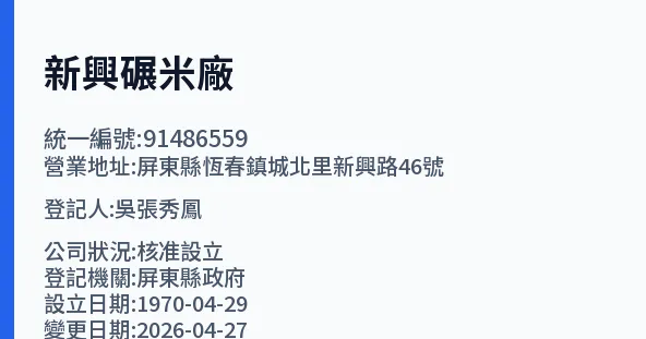 新興碾米廠的照片-統編 91486559(屏東縣) 公司登記資料與營業項目詳細圖表