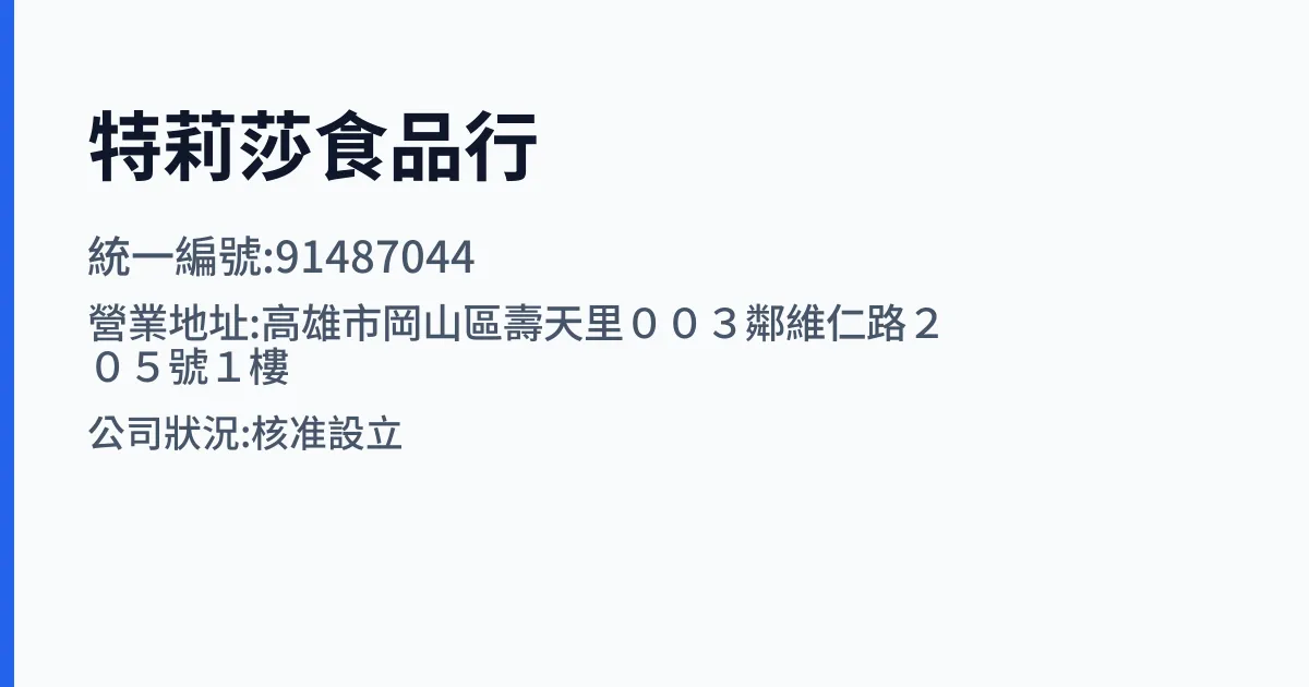 特莉莎食品行 - 統編 91487044(高雄市) 公司登記資料與營業項目詳細圖表