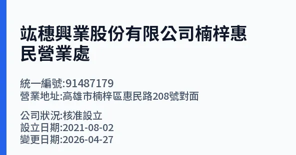 竑穗興業股份有限公司楠梓惠民營業處的照片-統編 91487179(高雄市) 公司登記資料與營業項目詳細圖表