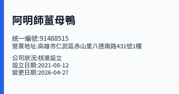 阿明師薑母鴨的照片-統編 91488515(高雄市) 公司登記資料與營業項目詳細圖表