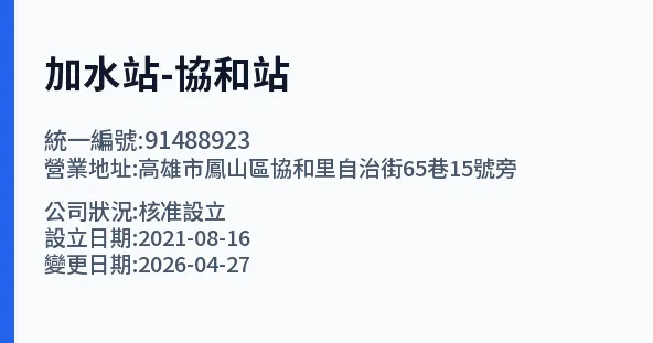 加水站-協和站的照片-統編 91488923(高雄市) 公司登記資料與營業項目詳細圖表